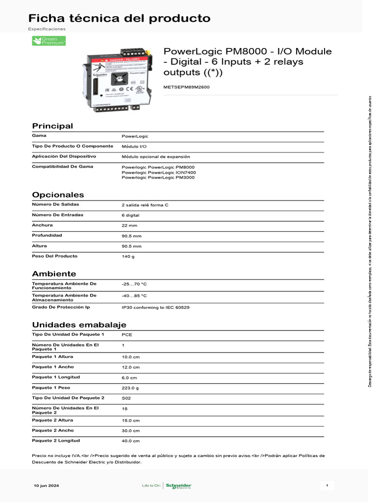 Schneider Electric - PowerLogic-PM8000-series - METSEPM89M2600 | PDF