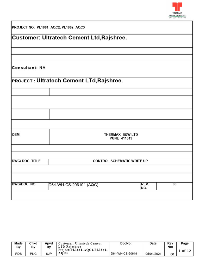 D64-WH-CS-206191 - Aqc - Control Schematic Write-Up Rev00 - PL 1861 & PL 1862 | PDF | Electrical ...
