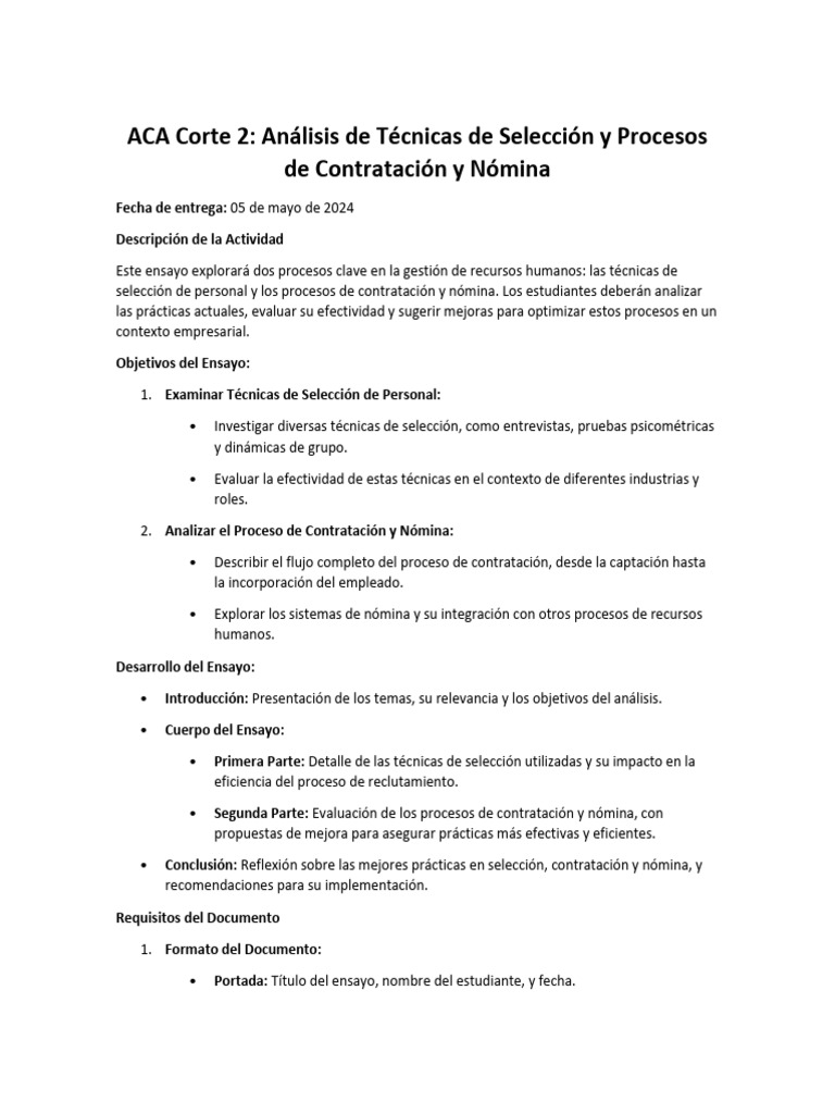 ACA Corte 2 Procesos | PDF | Gestión de recursos humanos | Ensayos