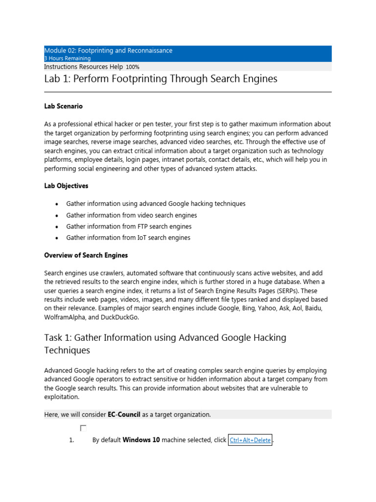 Module 02- Footprinting and Reconnaissance - Lab 1_ Perform Footprinting Through Search Engines ...