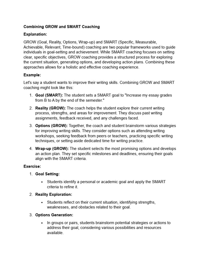 Combining GROW and SMART Coaching | PDF | Goal | Goal Setting