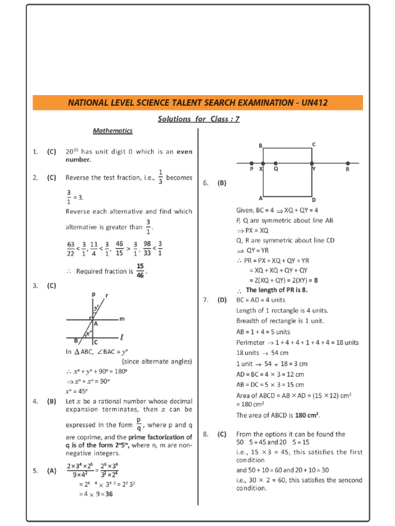 NSTSE Class 7 Solutions 2015 | PDF