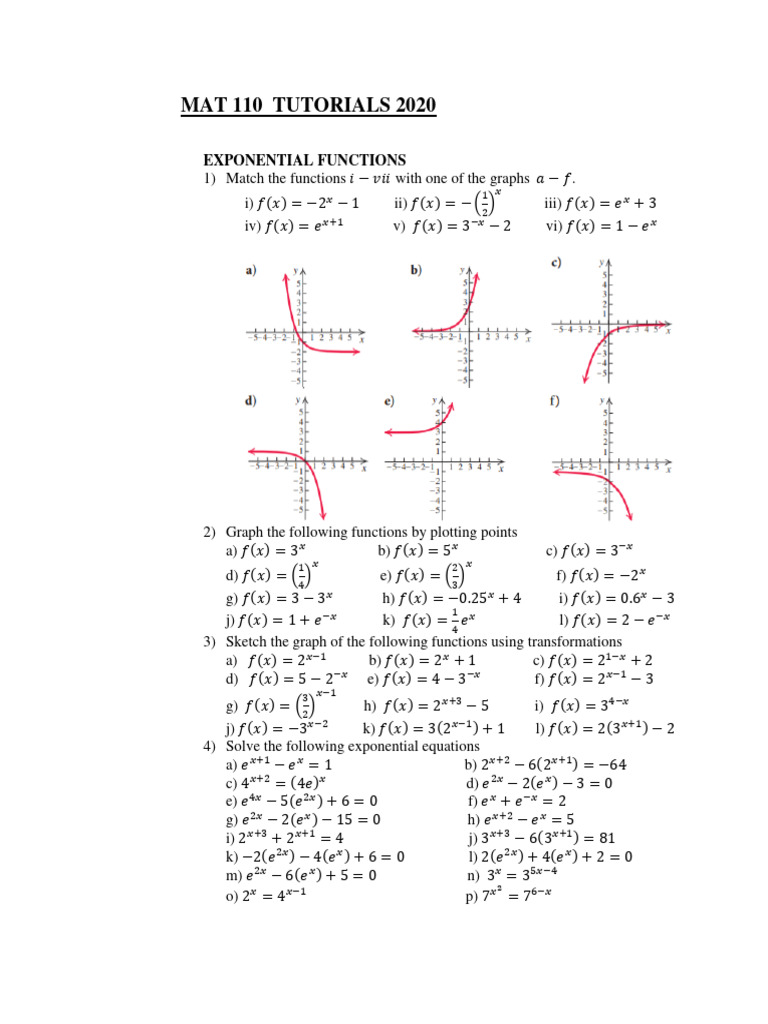 Mat 110 Tutorials May June 2020, Expo, Logs and Trig | PDF | Logarithm | Function (Mathematics)