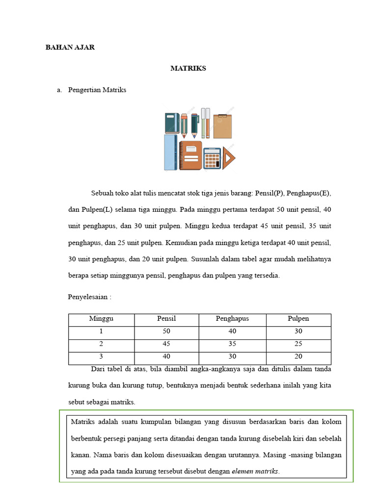 Bahan Ajar Matriks | PDF