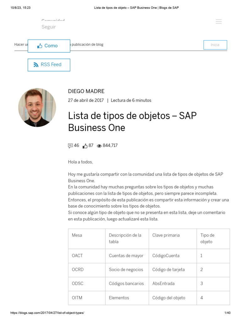 SAP B1 Lista de Tipos de Objeto | PDF