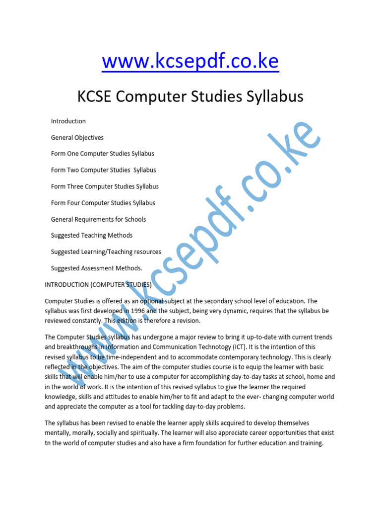 KCSE Computer Studies Syllabus | PDF | Databases | Spreadsheet