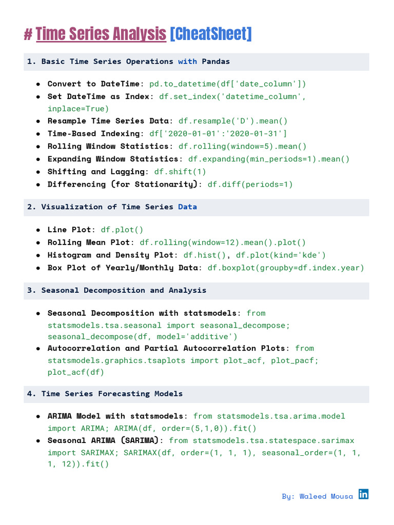 Time Series Analysis Cheatsheet Pdf Time Series Autoregressive