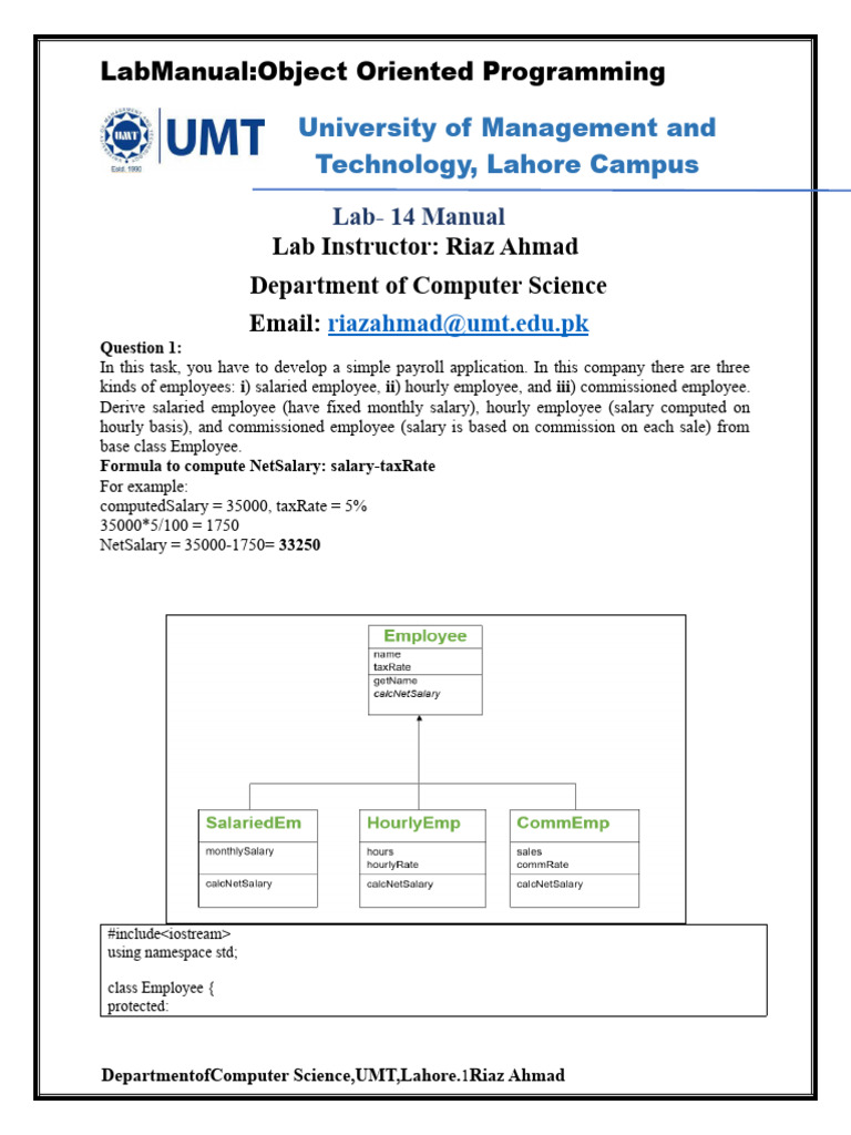 Abdullah Farooq F2023266160 Lab Manual 14 | PDF | Programming Paradigms | Object Oriented ...