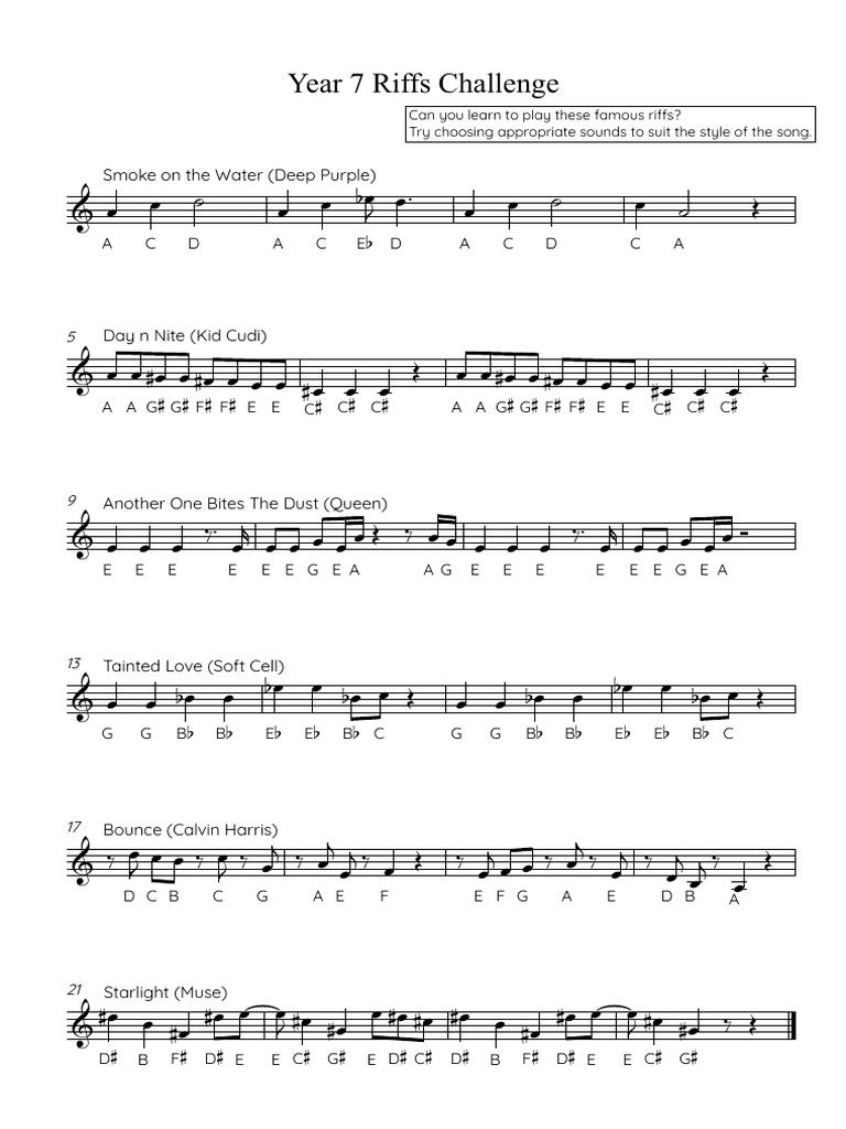 Year 7 Riffs Challenge - Full Score | PDF