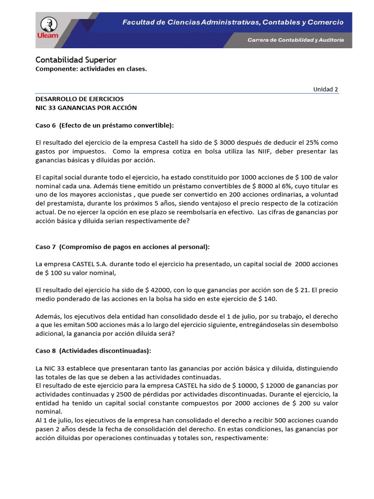 Desarrollo Ejercicios NIC 33 #2 | PDF | Compartir (Finanzas) | Opción (Finanzas)