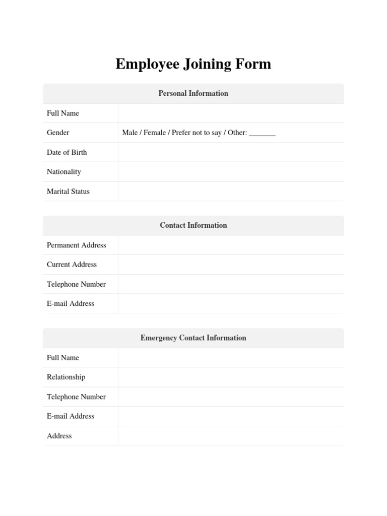 Employee Joining Form | PDF