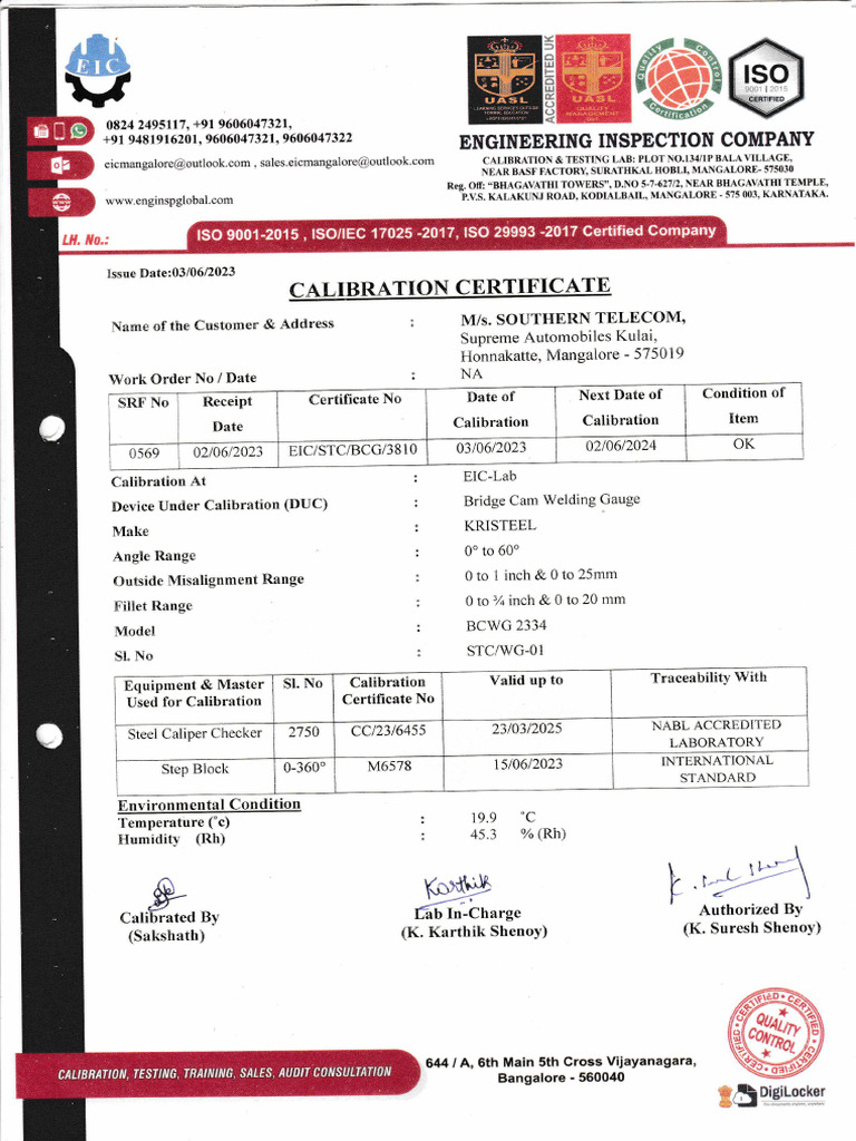 Calibration Certificate - Welding Gauge | PDF | Calibration | Measure Theory