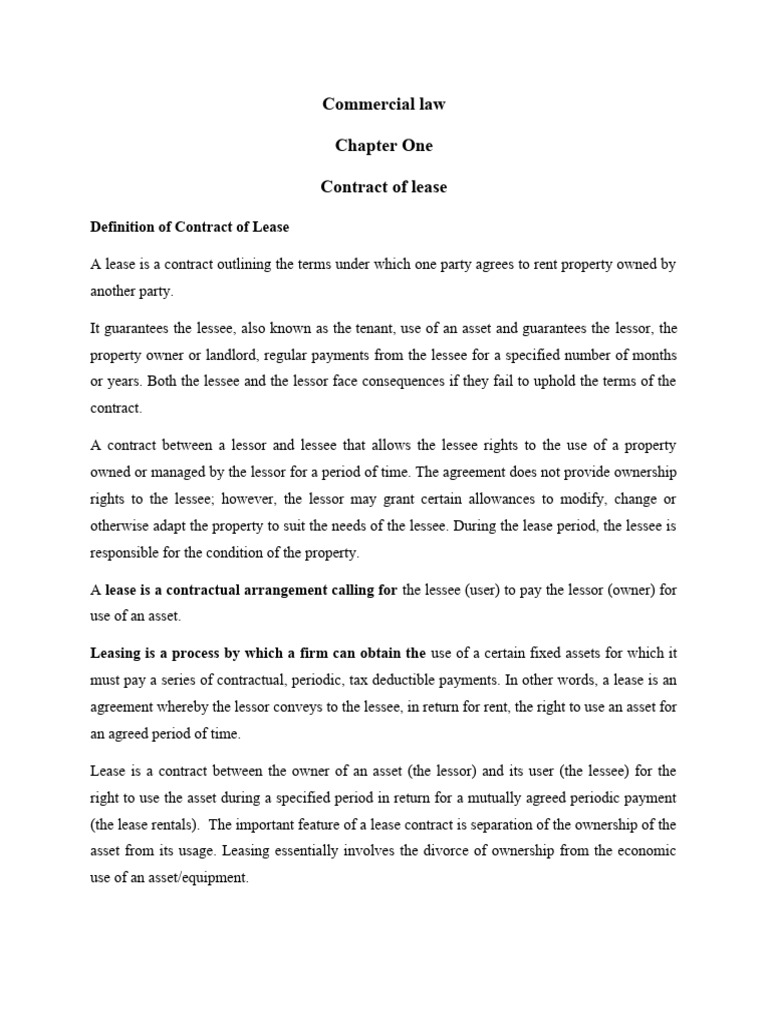 Chapter One and Two Commercial Law | PDF | Lease | Law Of Agency