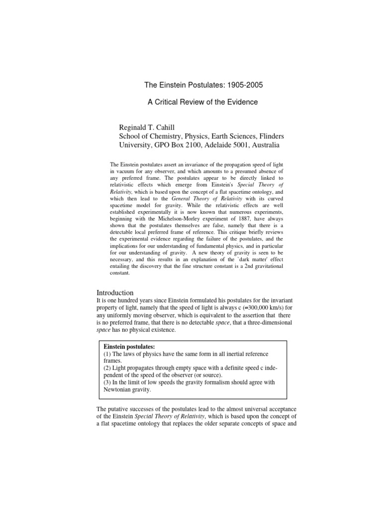Einstein Postulates Critique: 1905-2005 | PDF | General Relativity ...