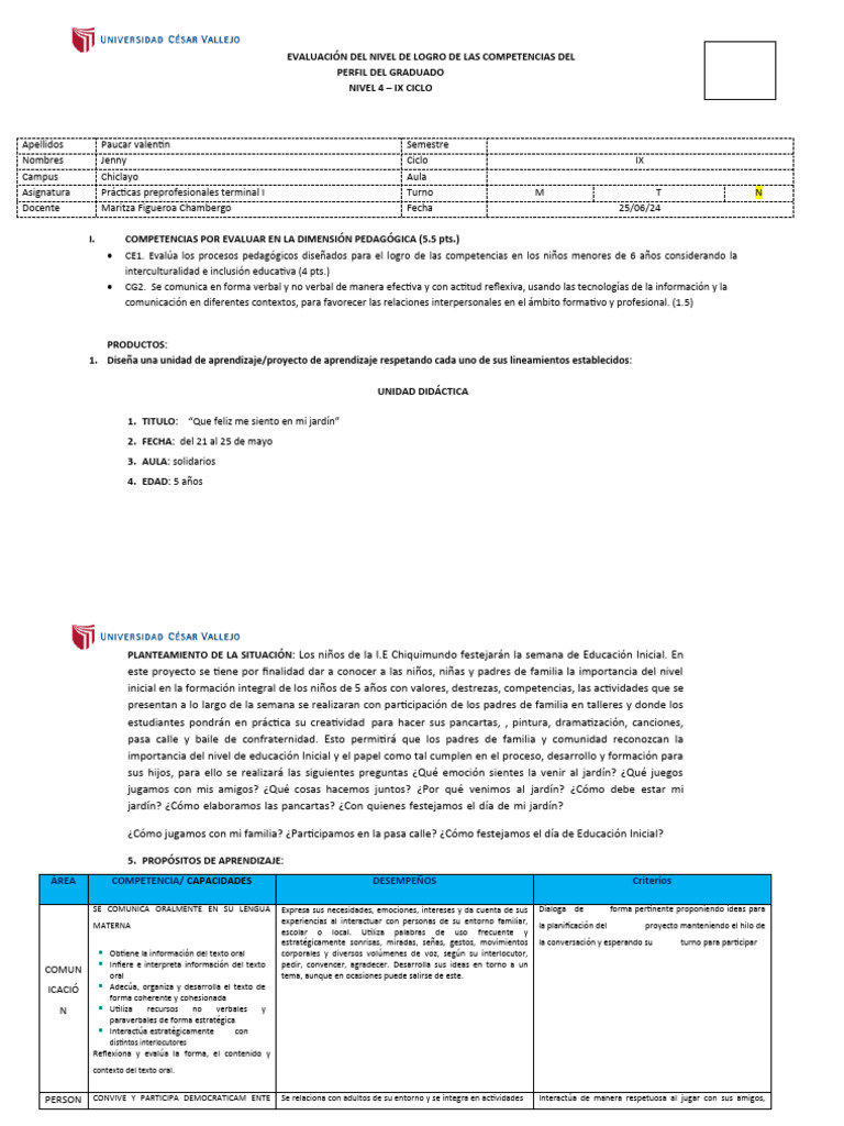 Examen PLC - Ix Ciclo 2024-I Ucv | PDF | Aprendizaje | Educación de la primera infancia