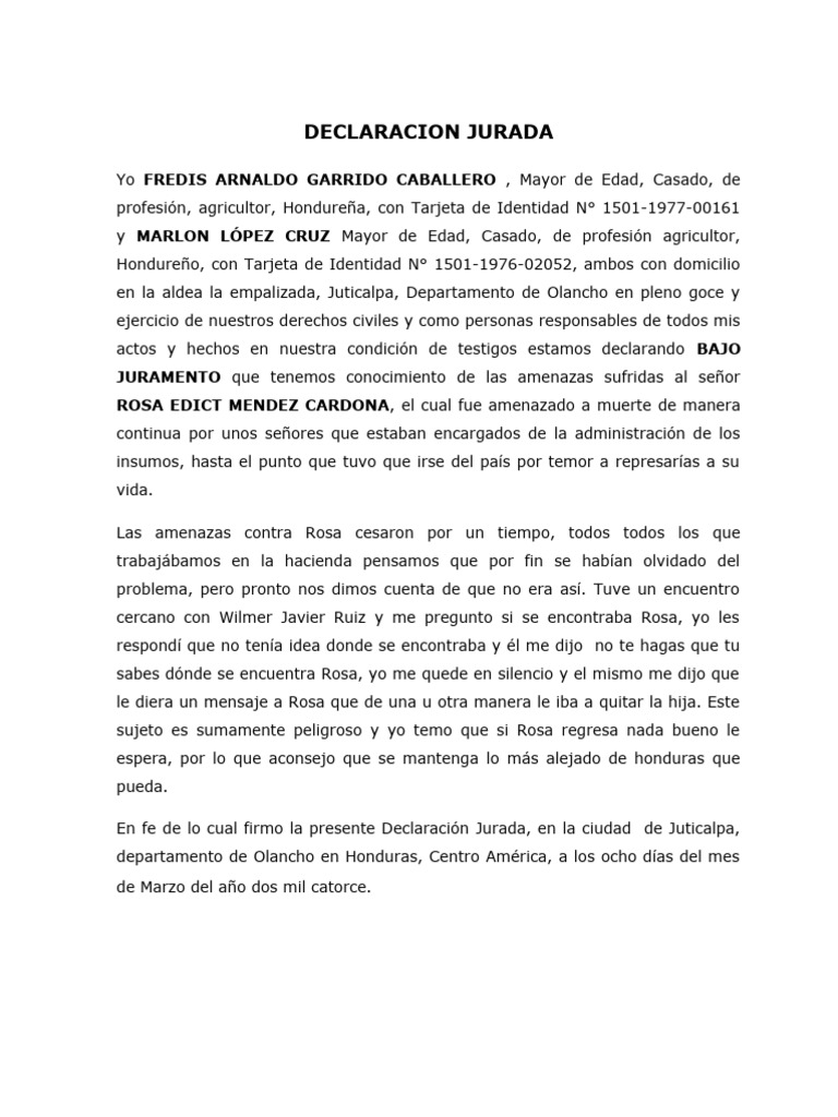 Declaracion Jurada Eeuu | PDF | Honduras