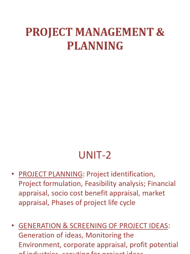 PROJECT MANAGEMENT UNIT 2 (2) | Download Free PDF | Real Estate Appraisal | Feasibility Study