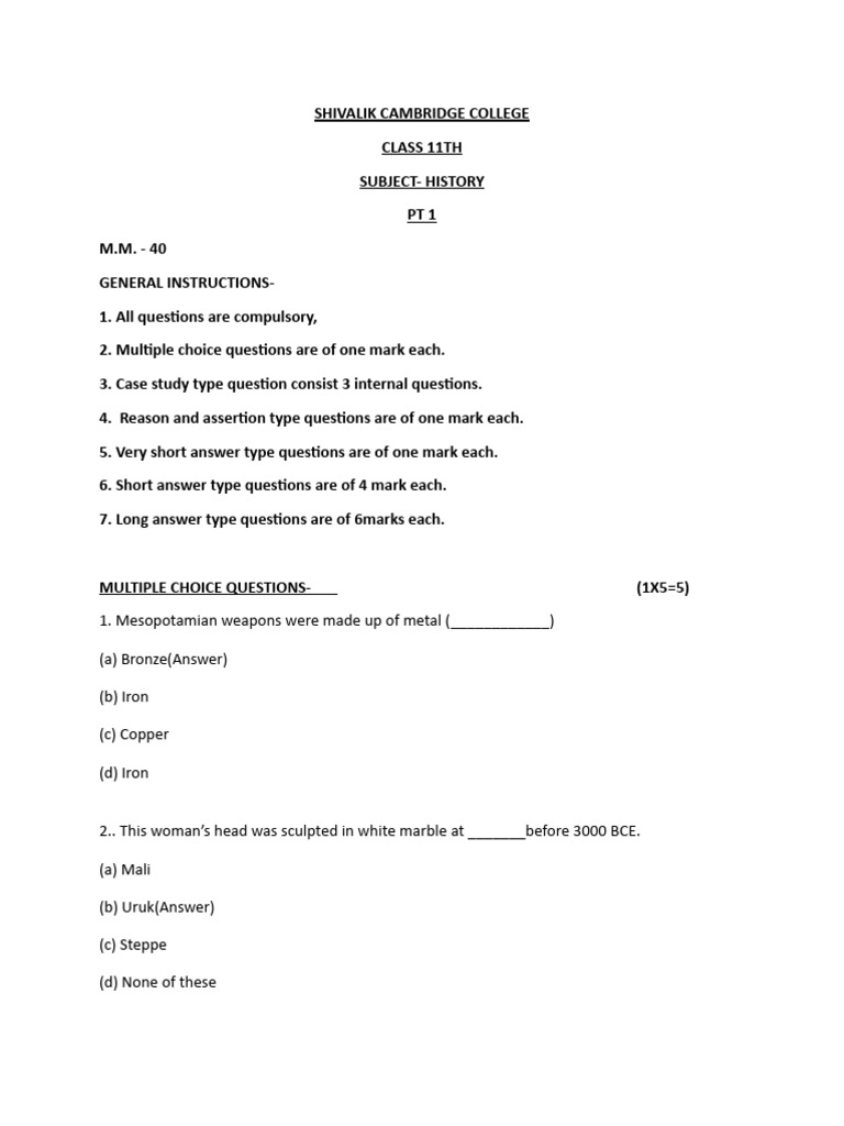 class 11 history pt 1 set B | PDF | Mesopotamia | Foods