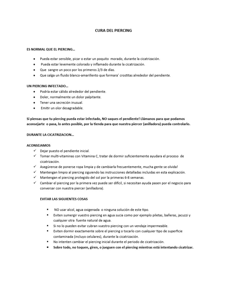 Guía de Cuidado para Piercings | PDF | Té | Cicatrización de la herida