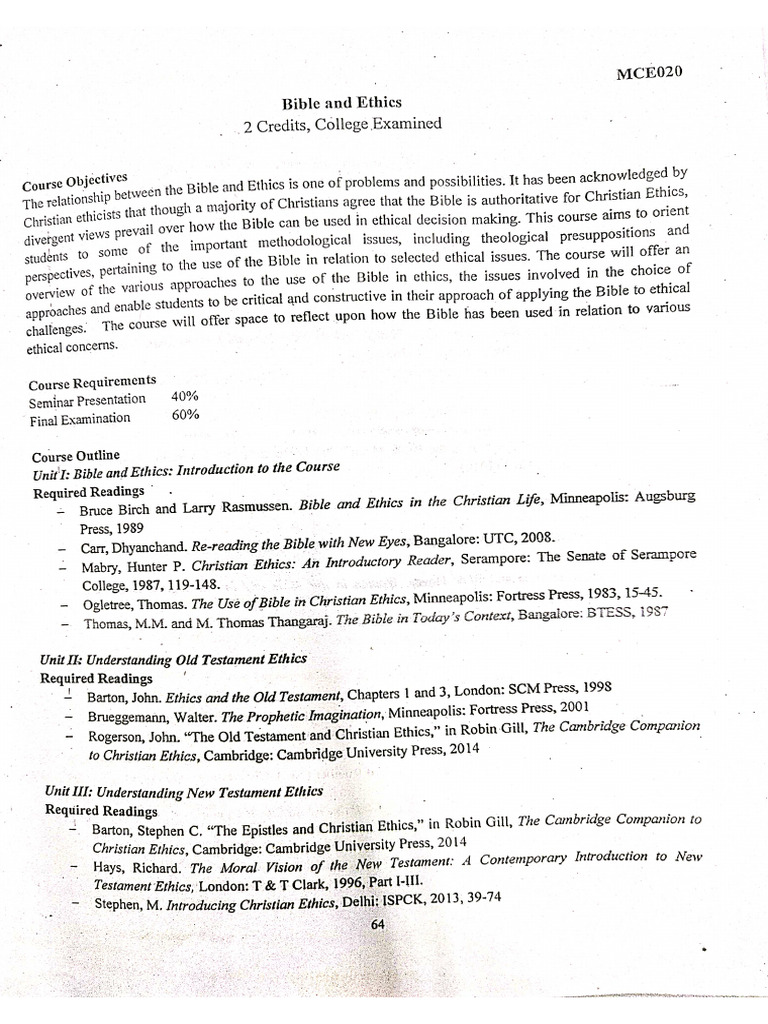 Bible and Ethics - Syllabus | PDF