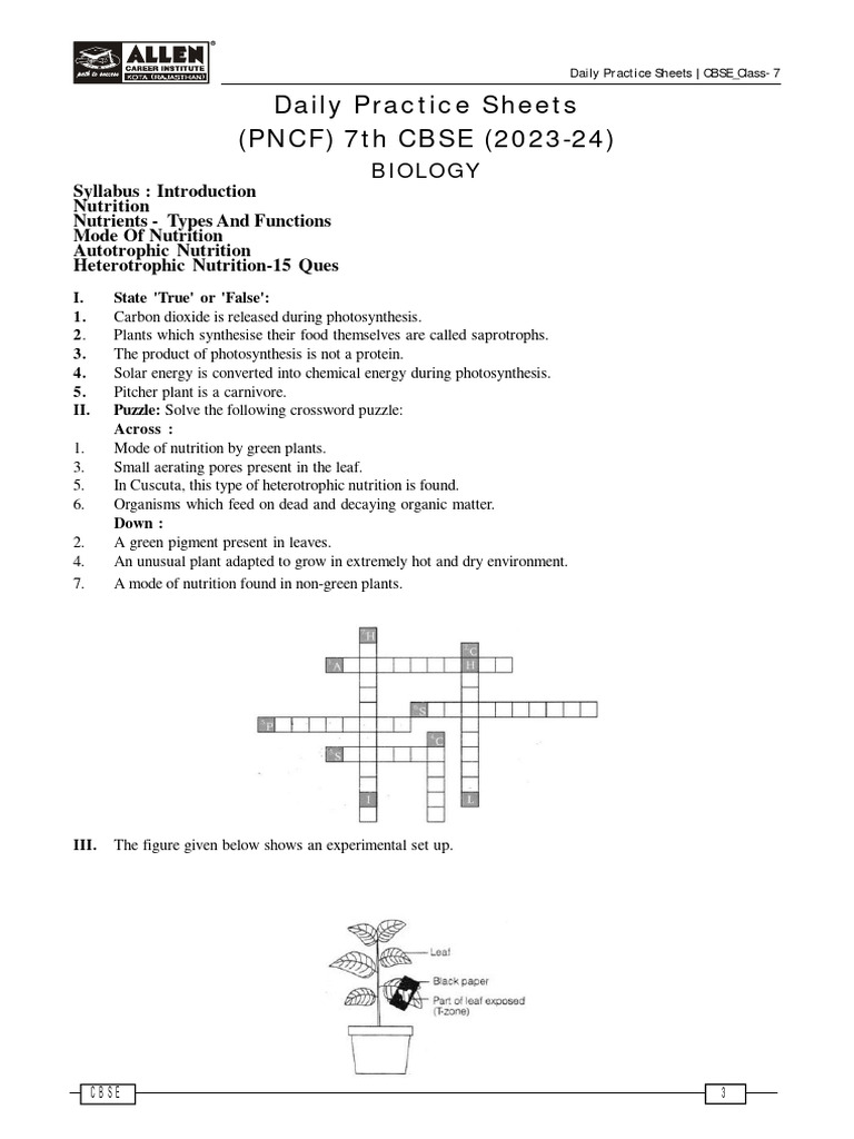 SC - DPS - (PNCF) 7th - CBSE - BIOLOGY-1 | PDF | Nutrition | Diet ...