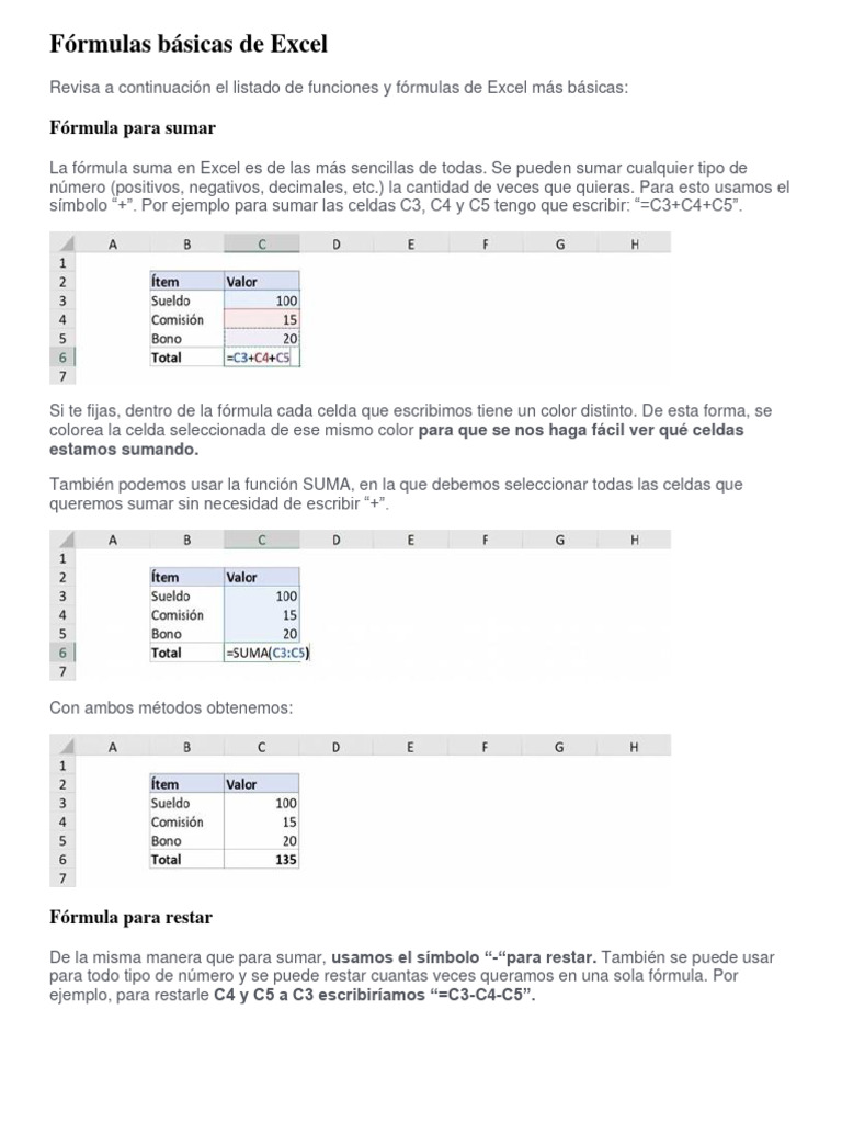 Fórmulas Básicas de Excel | PDF | Matriz (Matemáticas) | Microsoft Excel