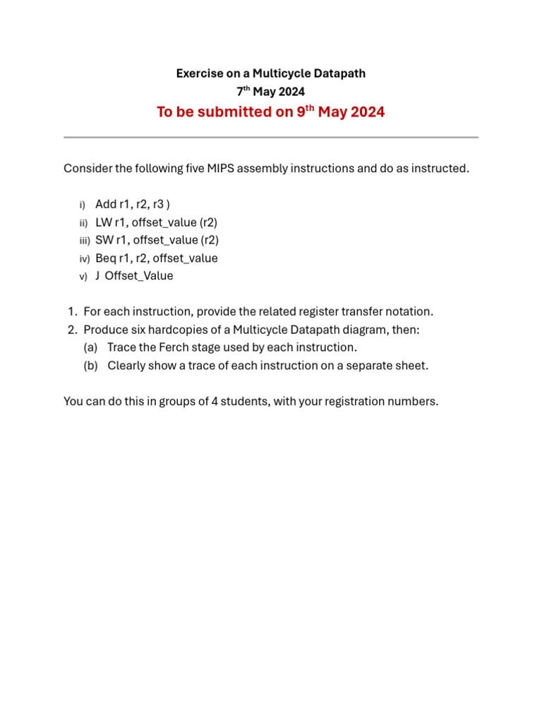 Exercise For A Multicycle Datapath | PDF