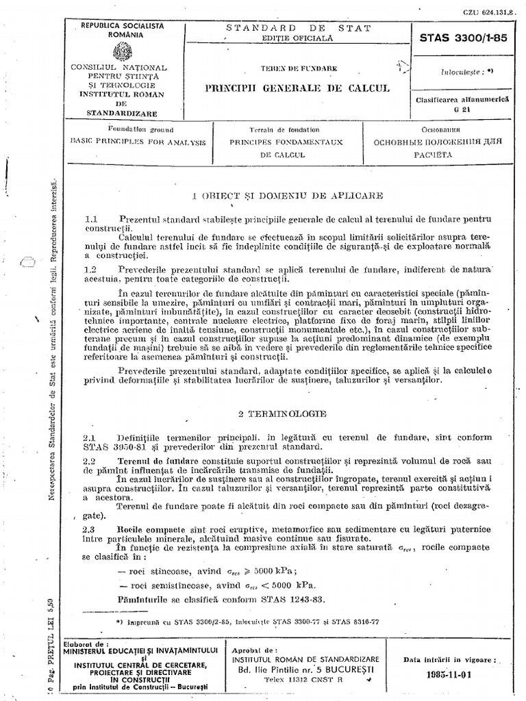 STAS 3300-85 Teren de Fundare. Calcul | PDF