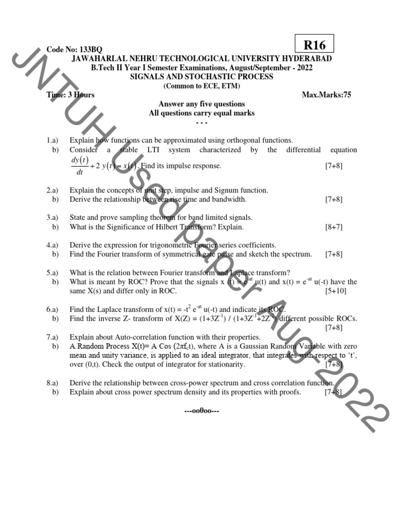 signals and stochastic processes Q3 | PDF | Fourier Transform | Laplace Transform