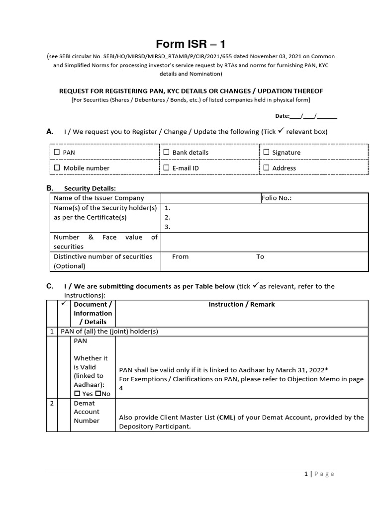PAN and KYC Update Request Form | PDF | Securities (Finance) | Banks