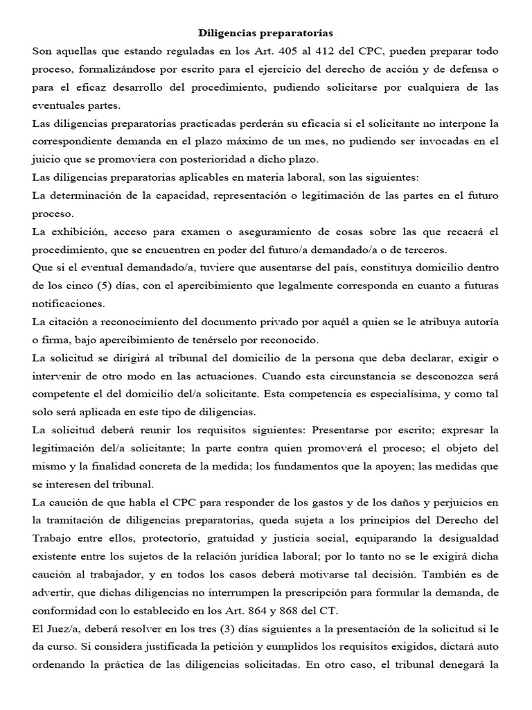 Diligencias Preparatorias | PDF | Demanda judicial | Sentencia (ley)