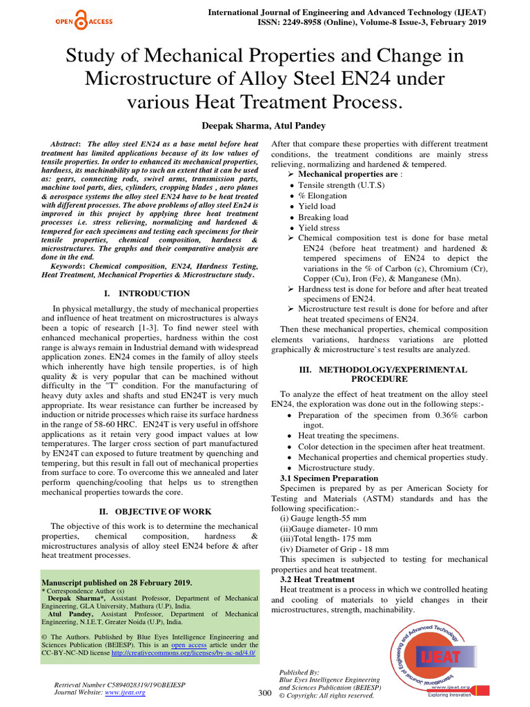 Study of Mechanical Properties and Change in Microstructure of Alloy Steel EN24 Under Various ...