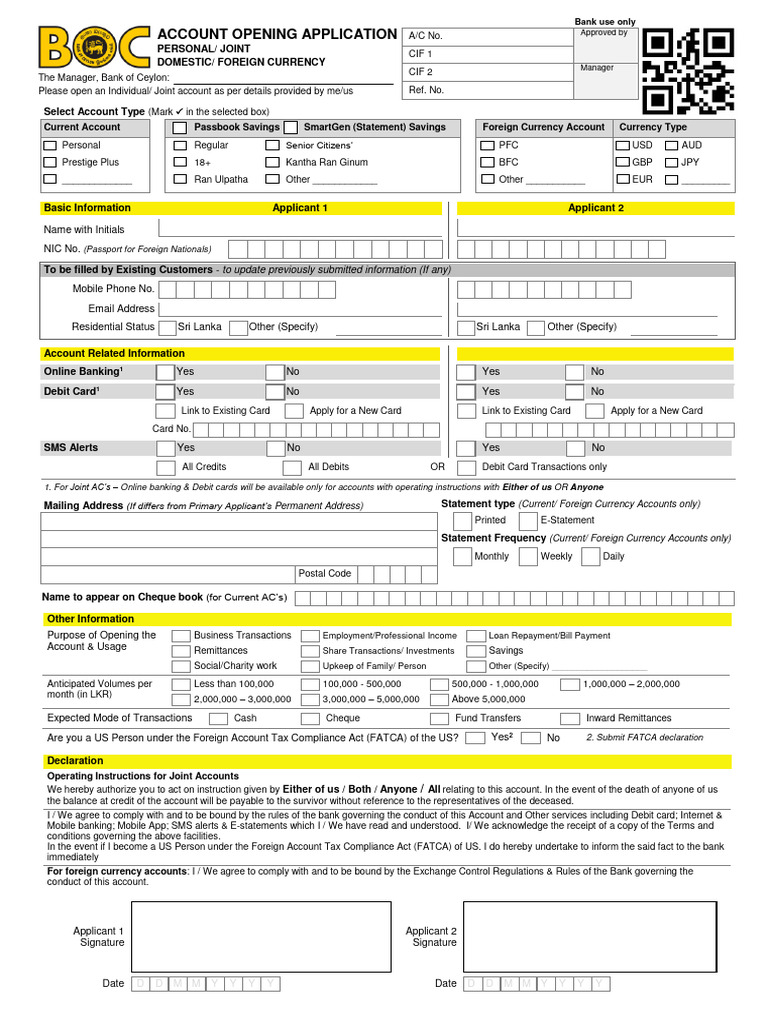 Boc Pfca Sda Mera or Rupee Account Opening Application Full Set Form en | PDF | Transaction ...