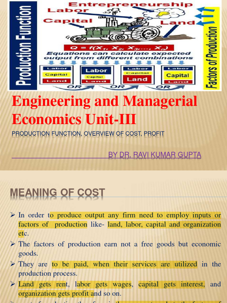 Production Function, Overview of Cost, Profit unit-III | PDF ...