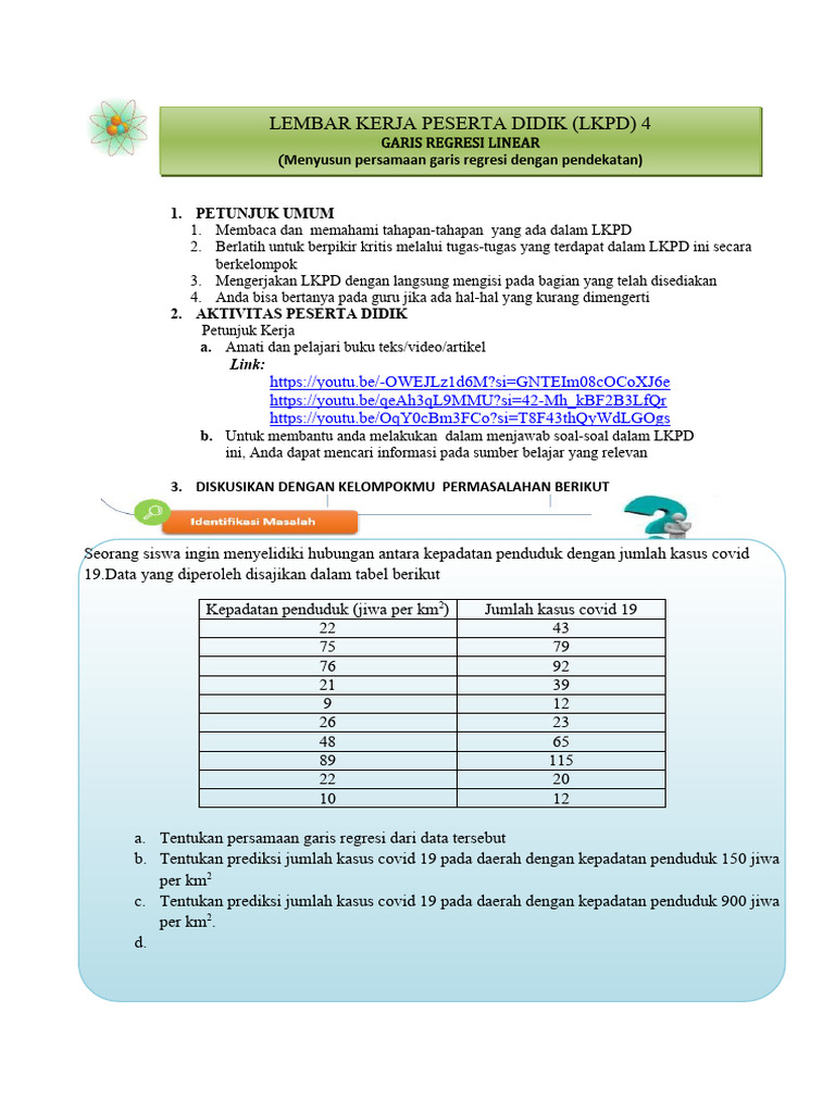LKPD 4 GARIS REGRESI LINEAR (Menyusun persamaan garis regresi dengan ...