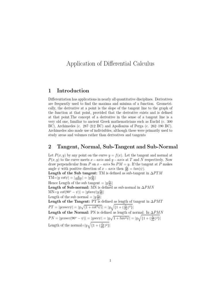 Appln of Diff Calculus | PDF | Tangent | Elementary Mathematics