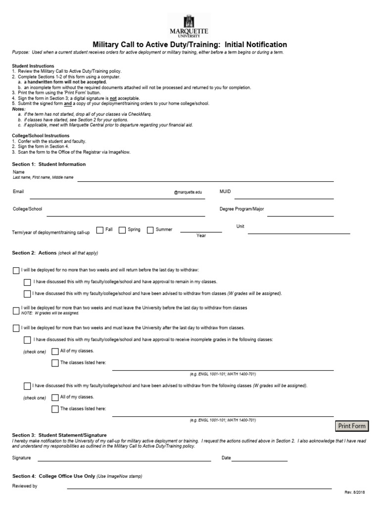 Military Active Duty Notification Process | PDF