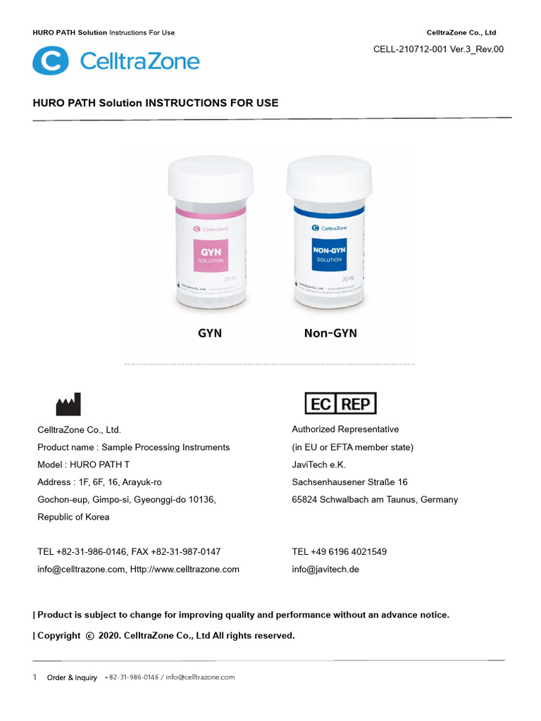 Huro Path Solution Instructions For Use | PDF | Cancer | Cytopathology