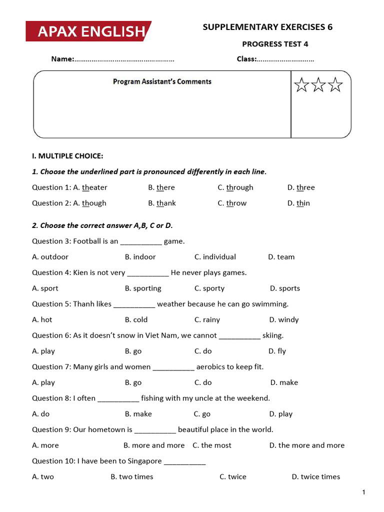 Ade 6 - Progress Test 4 | PDF
