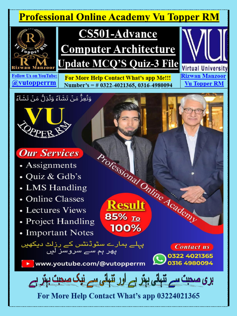 CS501 Quiz-3 by Vu Topper RM | PDF | Input/Output | Computer Data Storage CS501 Quiz-3 by Vu Topper RM | PDF | Input/Output | Computer Data Storage