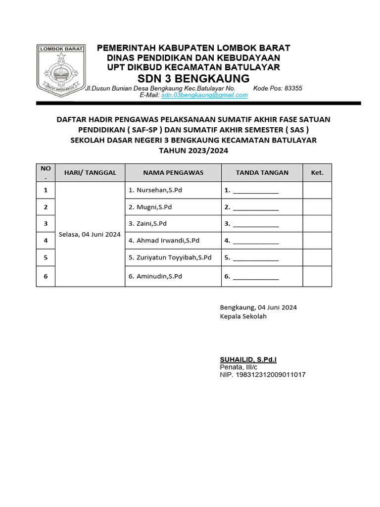 Absen Pengawas Saf 2024 | PDF