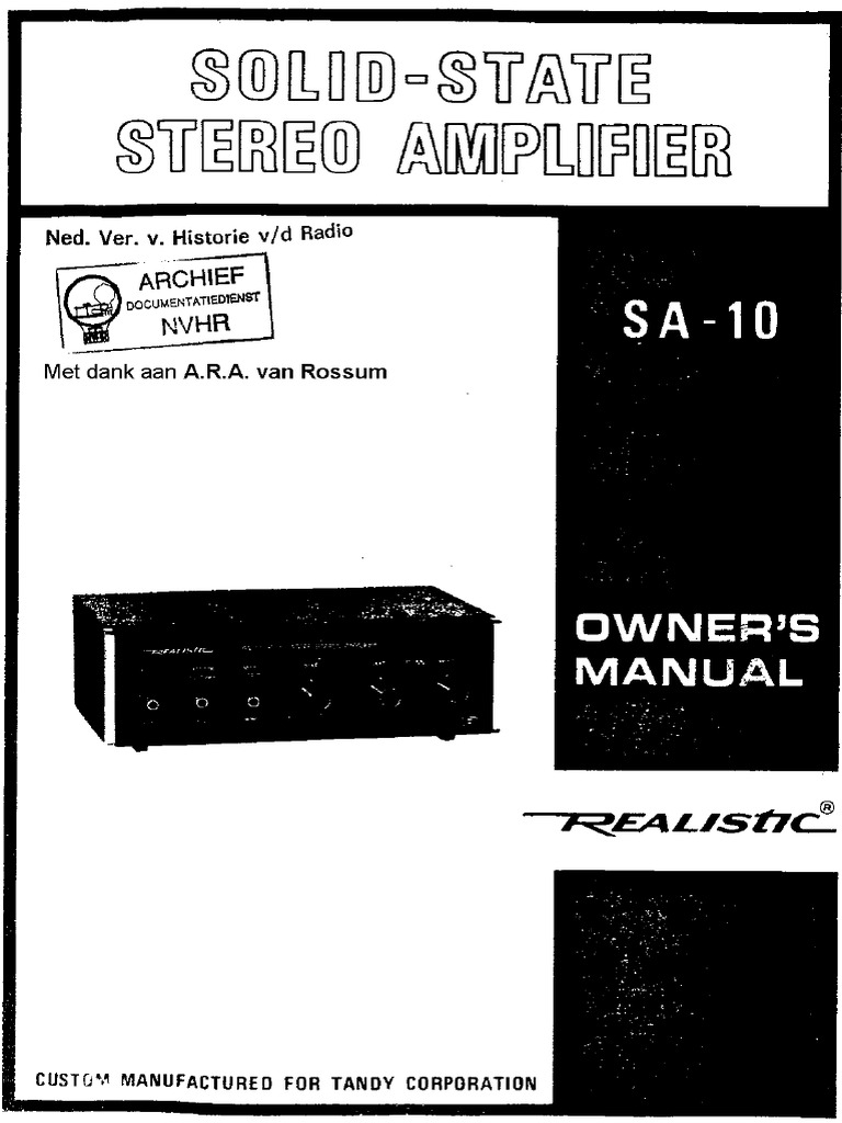 Realistic Sa10 Compact Solid-State Stereo Amplifier SM | PDF
