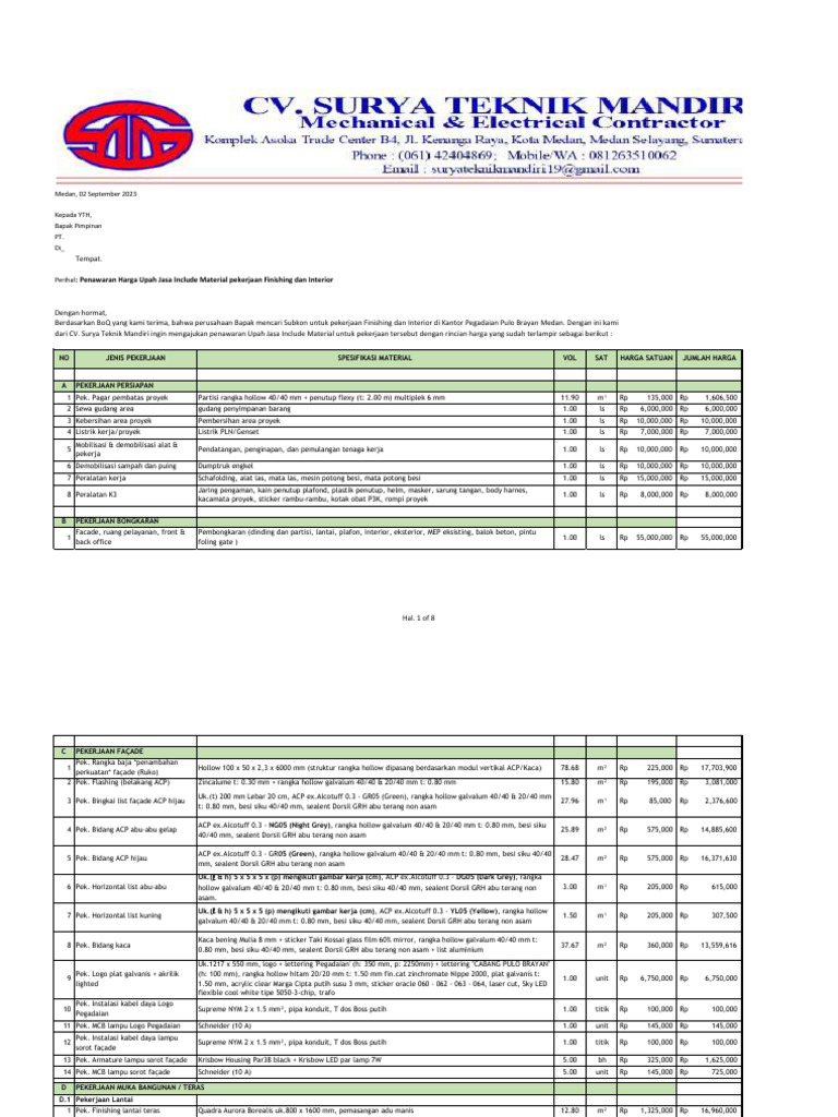 Penawaran Proyek Pegadaian Pulo Brayan | PDF