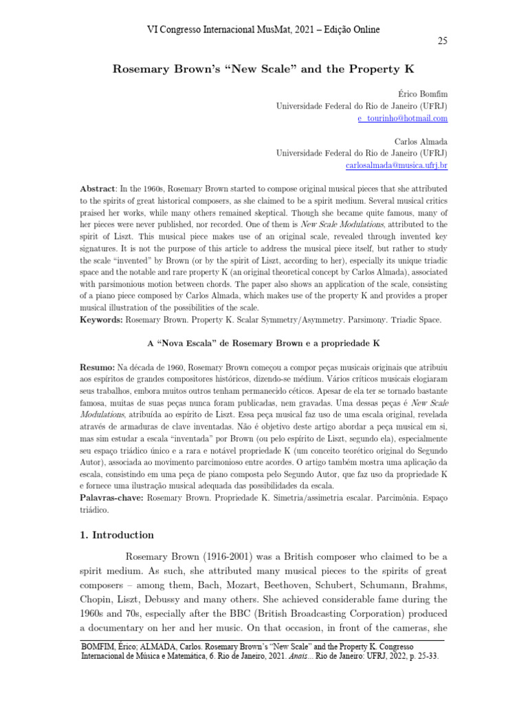 Rosemary Brown's "New Scale" and The Property K | PDF | Interval (Music ...