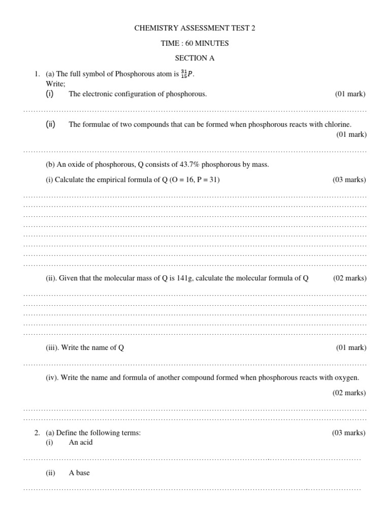 Chemistry Assessment Test 2 | PDF | Chloride | Chemistry