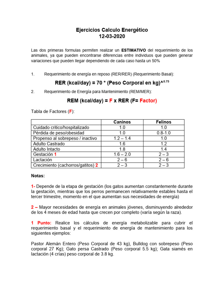 Ejercicios Calculo Energético | PDF | Caloría | Dieta