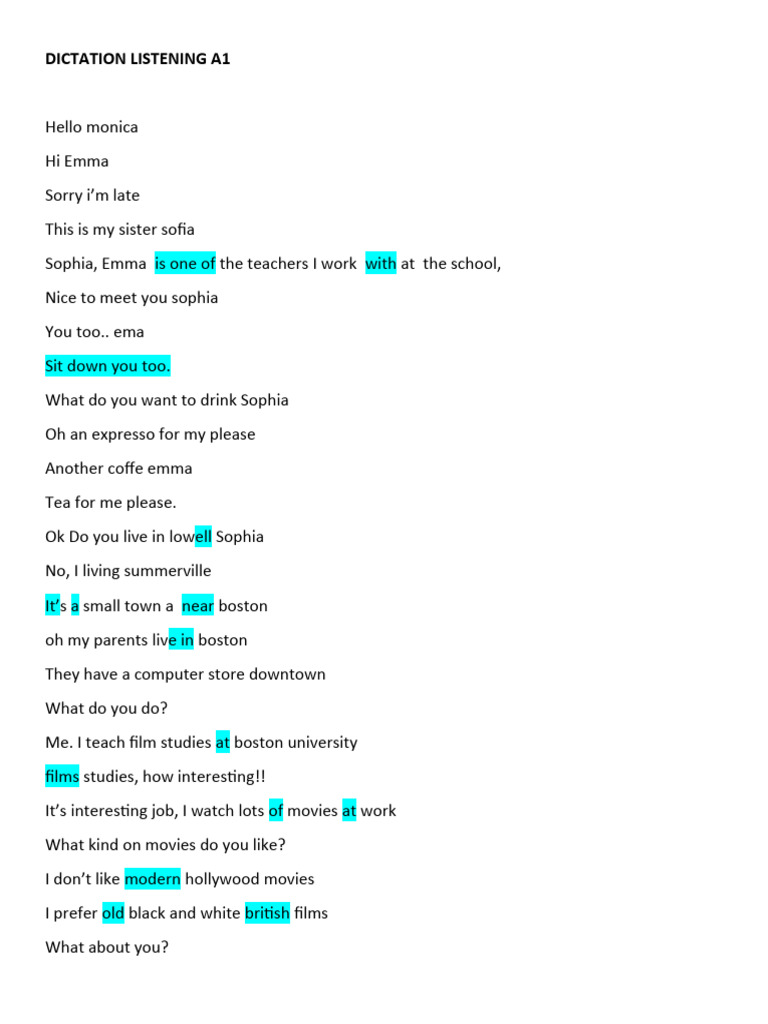 Dictation Listening A1 | PDF