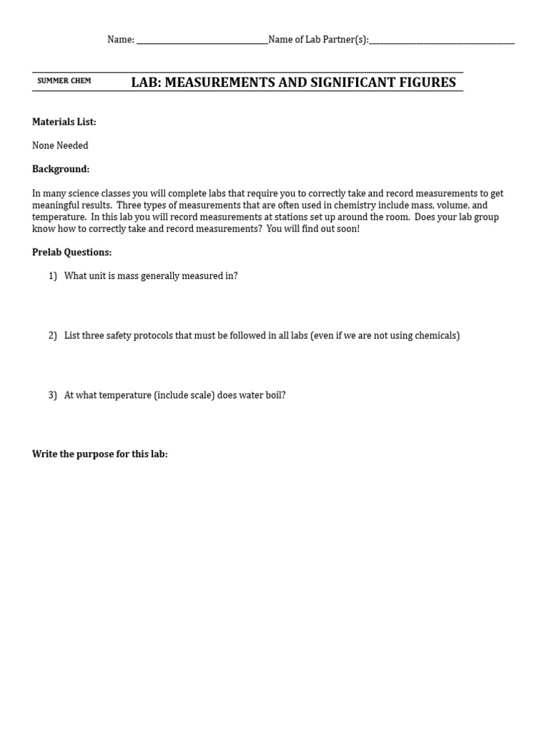 Measurements and Significant Figures Lab SS 2024 | PDF | Temperature ...