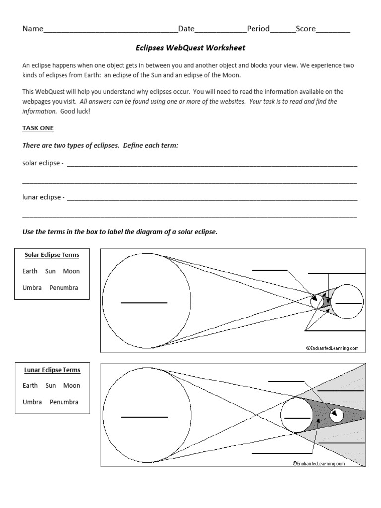 Eclipses WebQuest Worksheet | PDF | Eclipse | Solar Eclipse