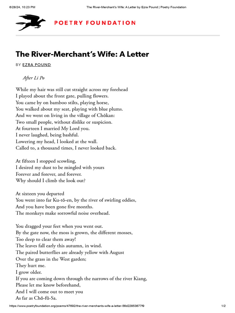 The River-Merchant's Wife: A Letter | PDF